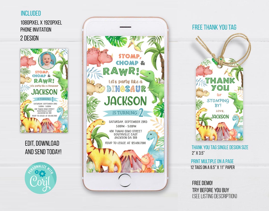 Editable Dinosaur Electronic Invitation Template, Dinosaur Phone ...