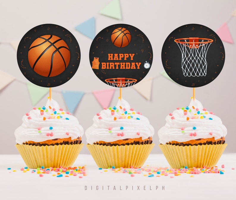 Basketball Birthday Cupcake Toppers, Basketball Cupcake Toppers ...