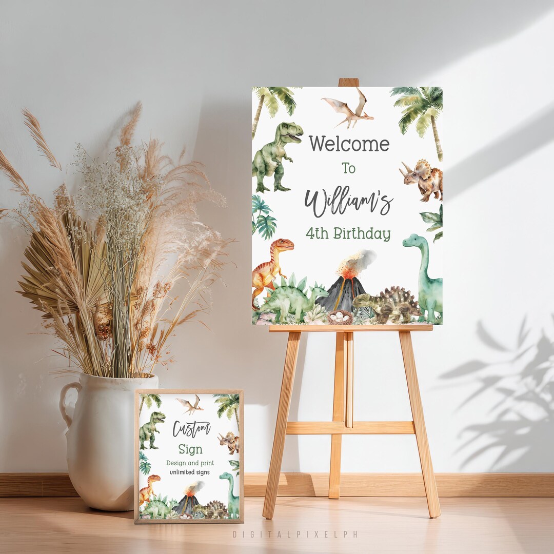 Dinosaur Birthday Welcome Sign Template, Dinosaur Custom Sign (digital ...