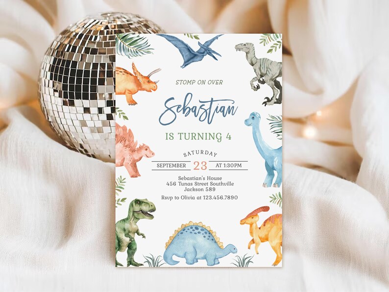 Dinosaur Birthday Invitation Template, Editable Corjl Design - Etsy UK