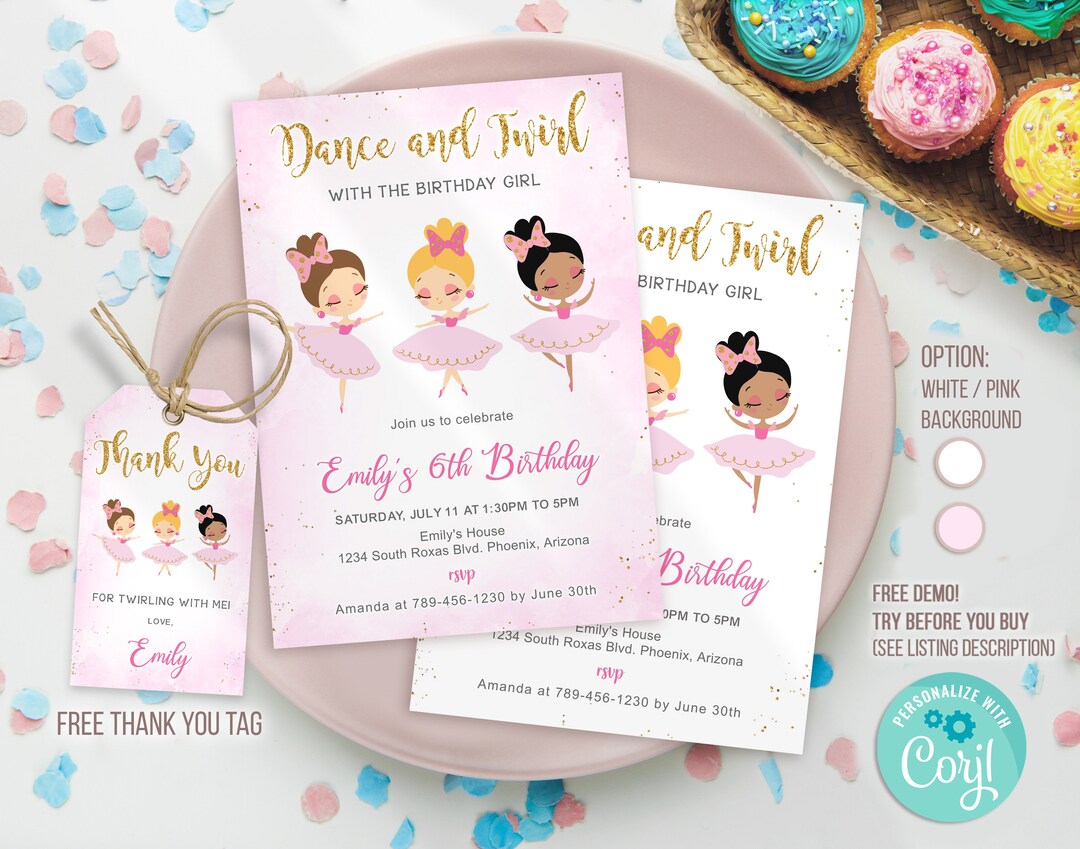 Editable Ballerina Birthday Invitation Template, Ballet Birthday ...