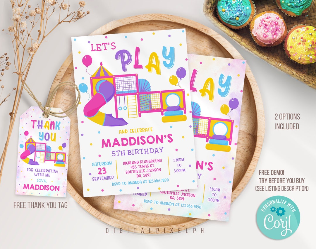 Editable Playground Birthday Invitation Template, Playground Bounce ...