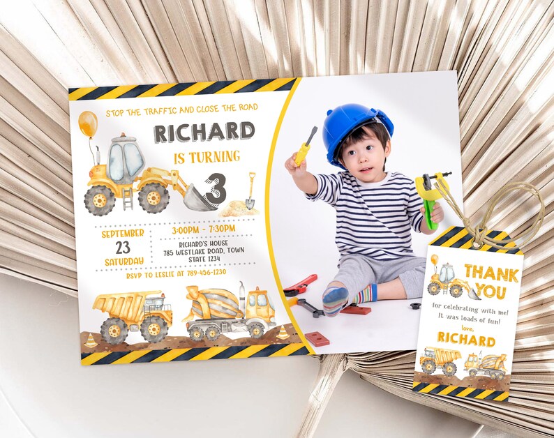 Editable Construction Birthday Party Invitation Template - Etsy
