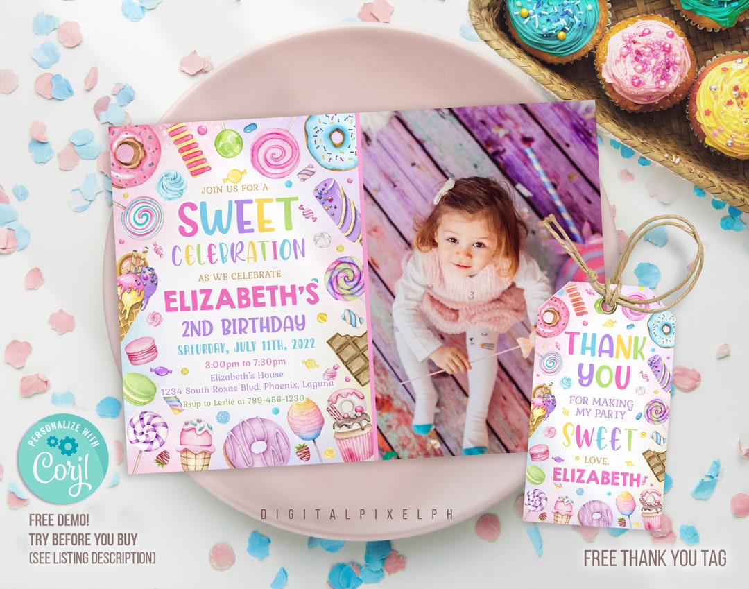 Editable Sweets Candy Invitation, Sweet Candy Birthday Invitation ...