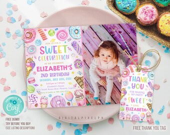 Editable Sweets Candy Invitation, Sweet Candy Birthday Invitation ...