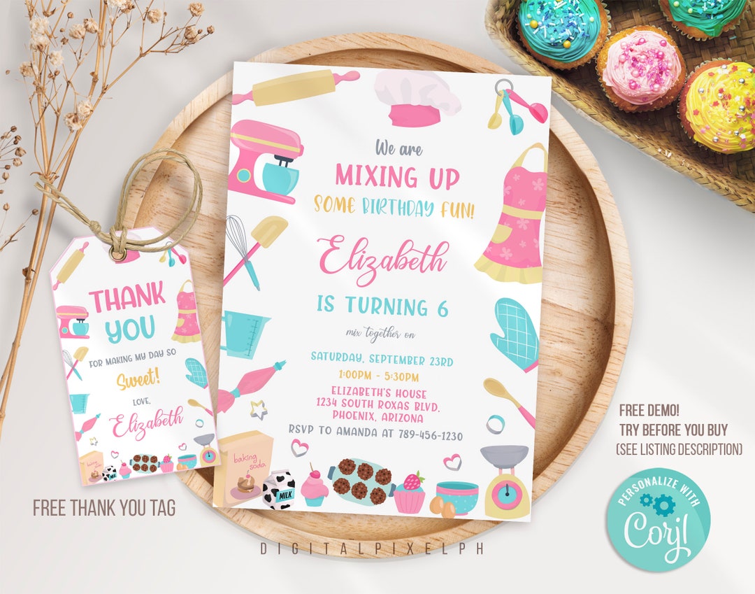 Editable Baking Birthday Party Invitation, Baking Party Invite, Cooking ...