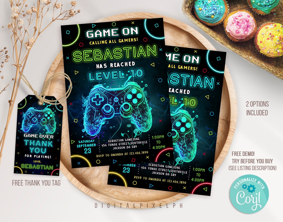 Editable Video Game Birthday Invitation Template, Gaming Party ...