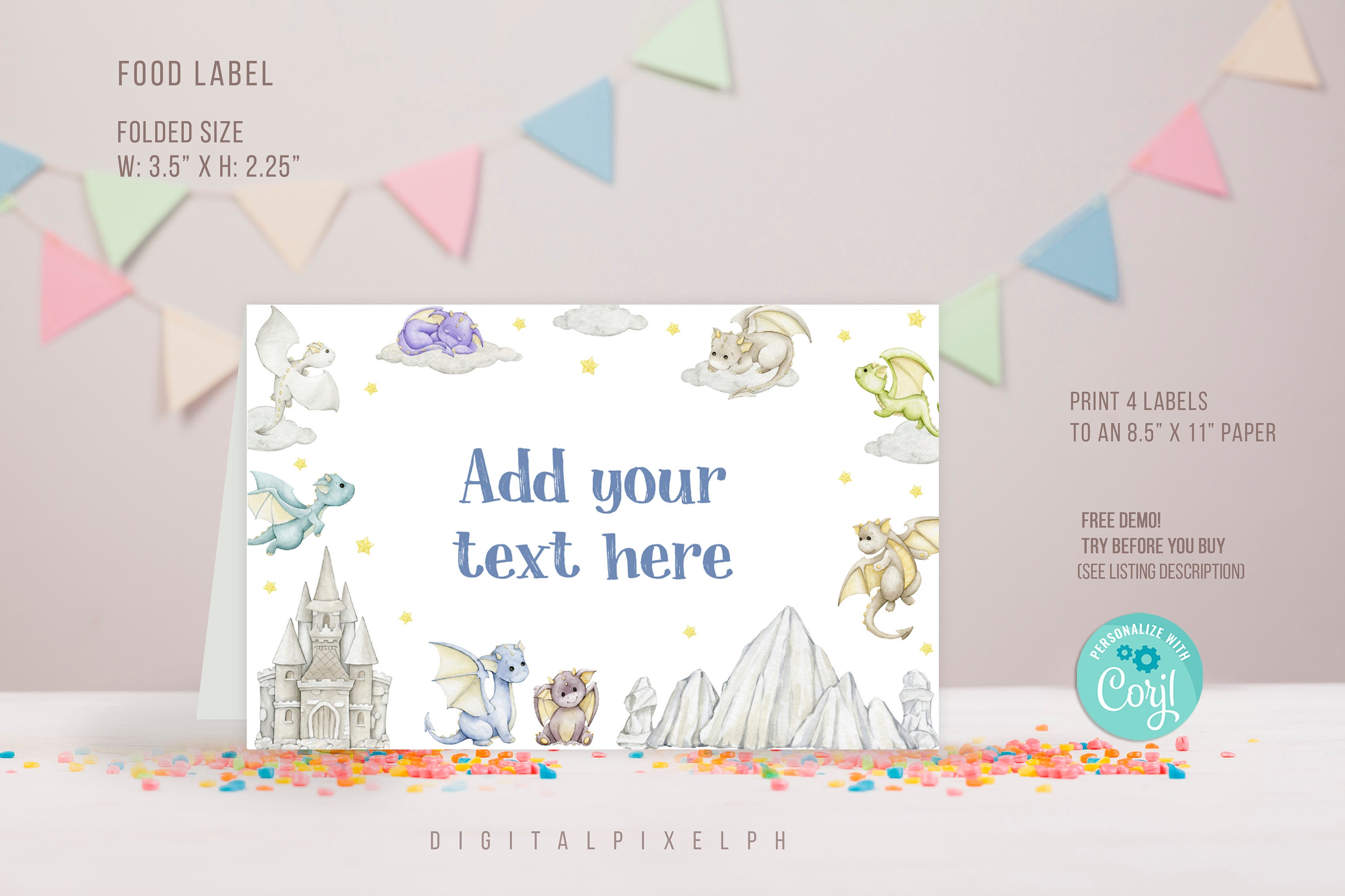 Editable Dragon Food Label, Dragon Birthday Party Food Tent Cards ...