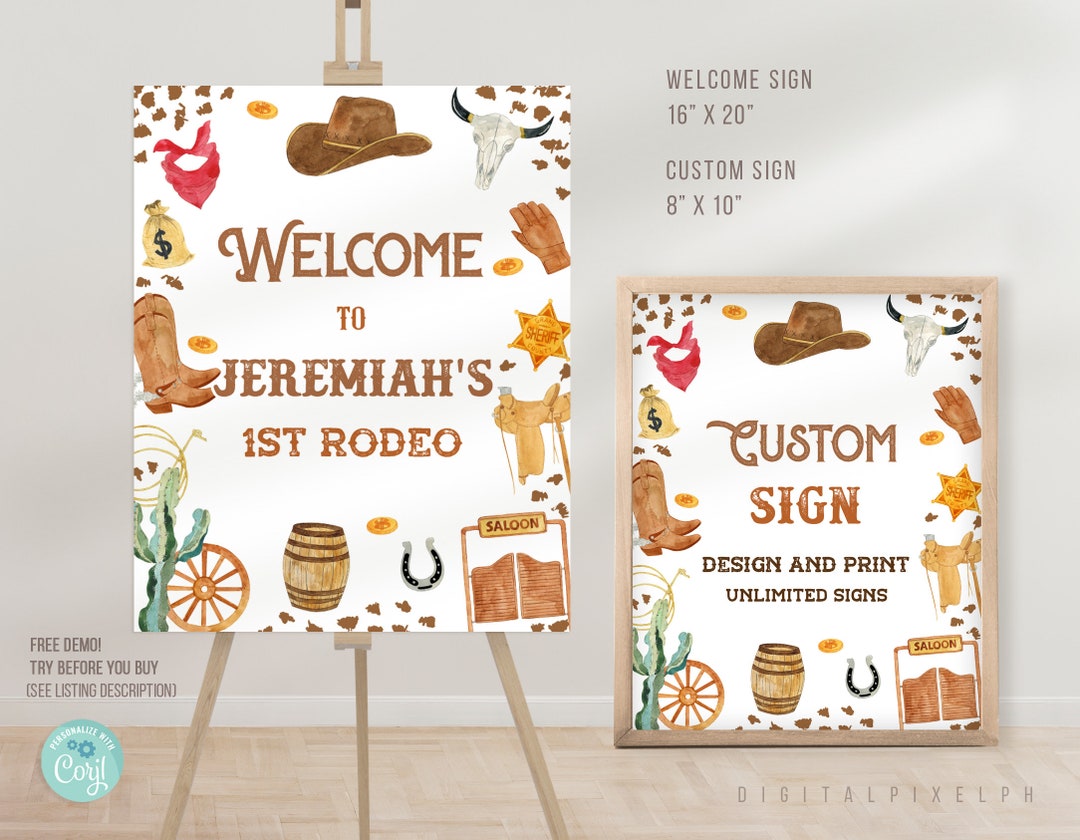 Editable Cowboy Birthday Welcome Sign Template, Cowboy Birthday Custom ...