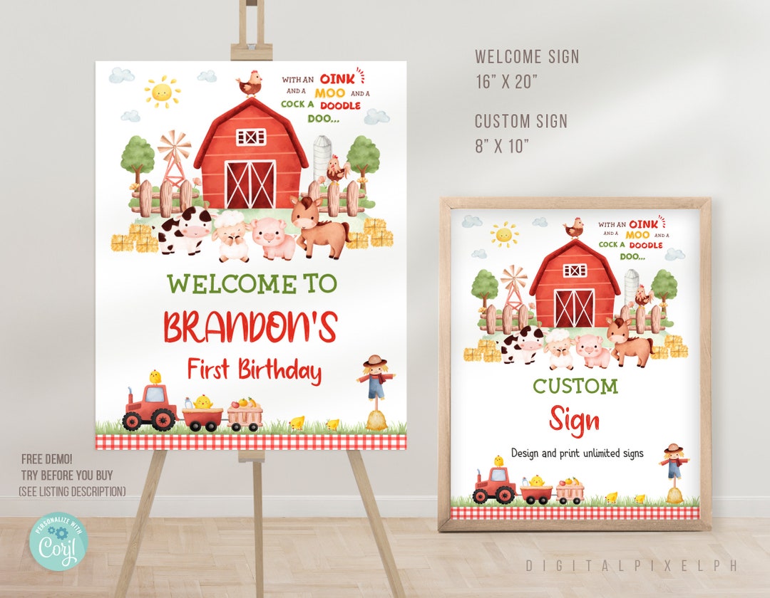 Editable Farm Birthday Welcome Sign Template, Farm Birthday Custom Sign ...