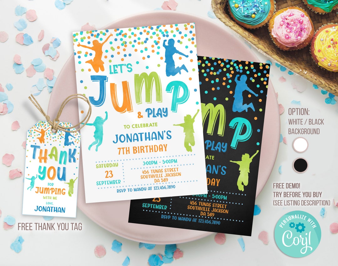 Jump Birthday Party Invitation Template, Jump Birthday Party Invite ...