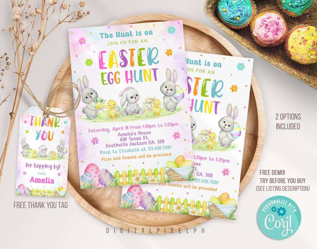 Editable Easter Egg Hunt Invitation, Bunny Invitation, Easter ...