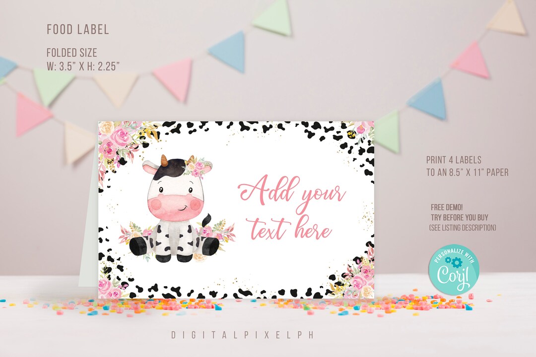 Editable Holy Cow Food Label, Holy Cow Birthday Party Food Tent Cards ...