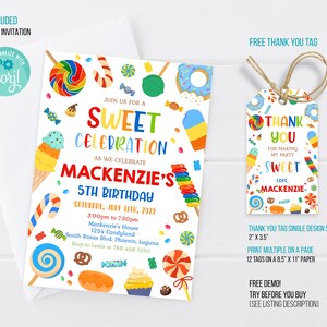 Sweets Candy Invitation, Sweet Candy Birthday Invitation, Sweet ...