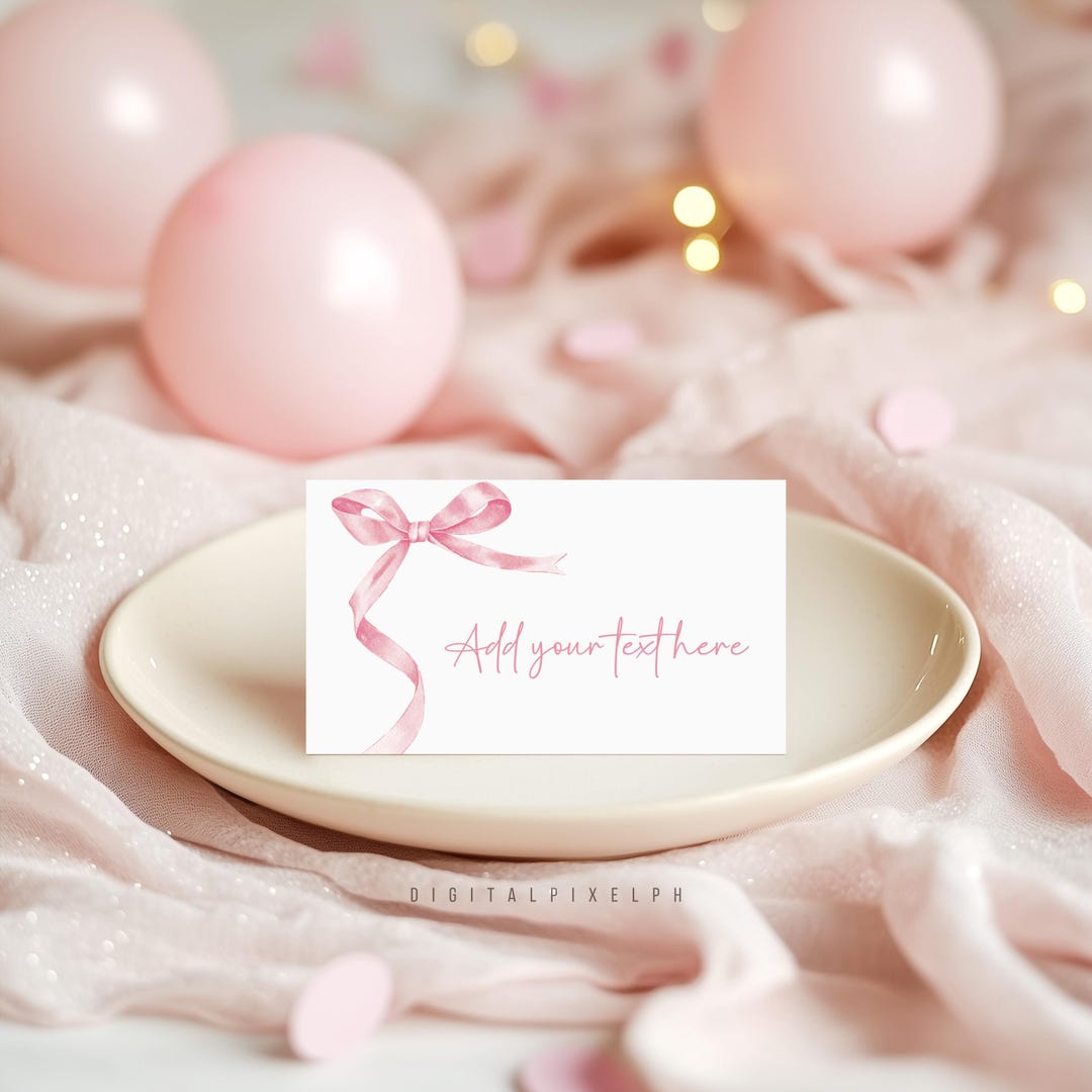 Editable Coquette Pink Bow Food Label Tent Cards (digital Download) - Etsy