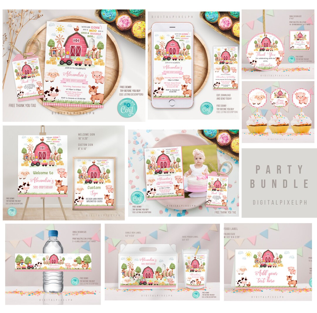 Editable Farm Barnyard Invitation Bundle Template, Farm Barnyard ...
