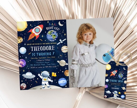 Outer Space Birthday Invitation Template With Photo Planets - Etsy