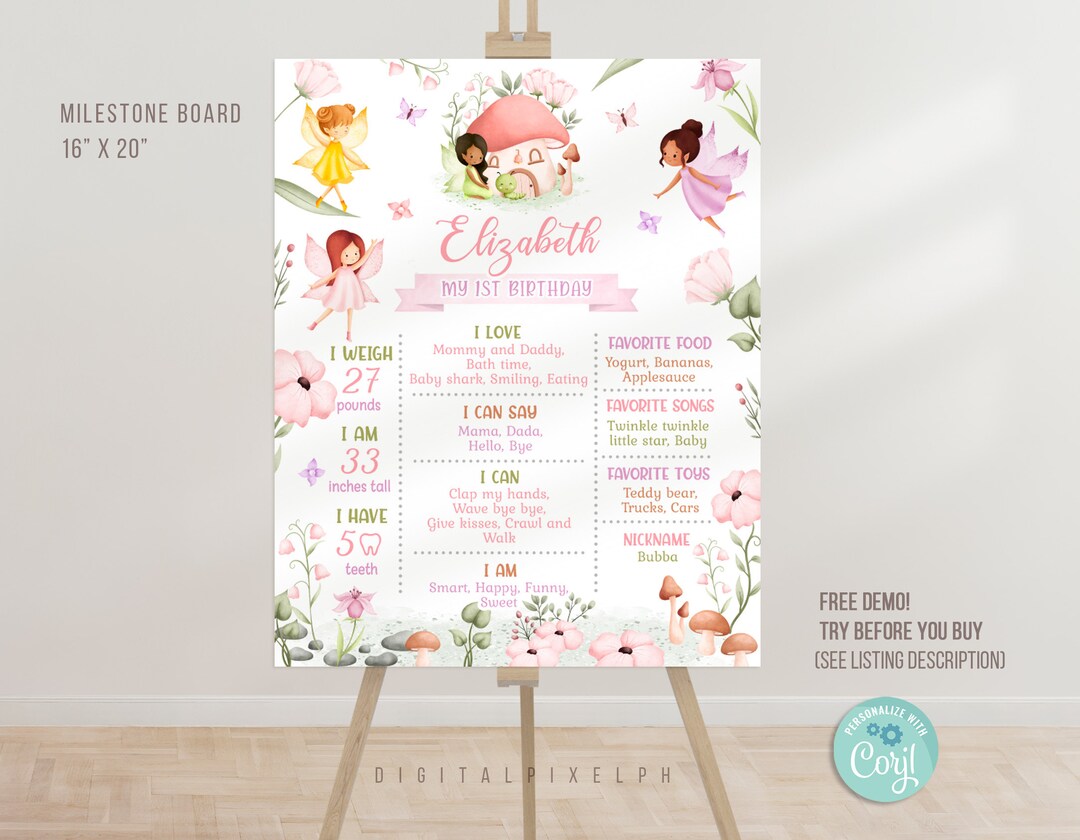 Editable Fairy Birthday Milestone Poster Template, Fairy Milestone ...