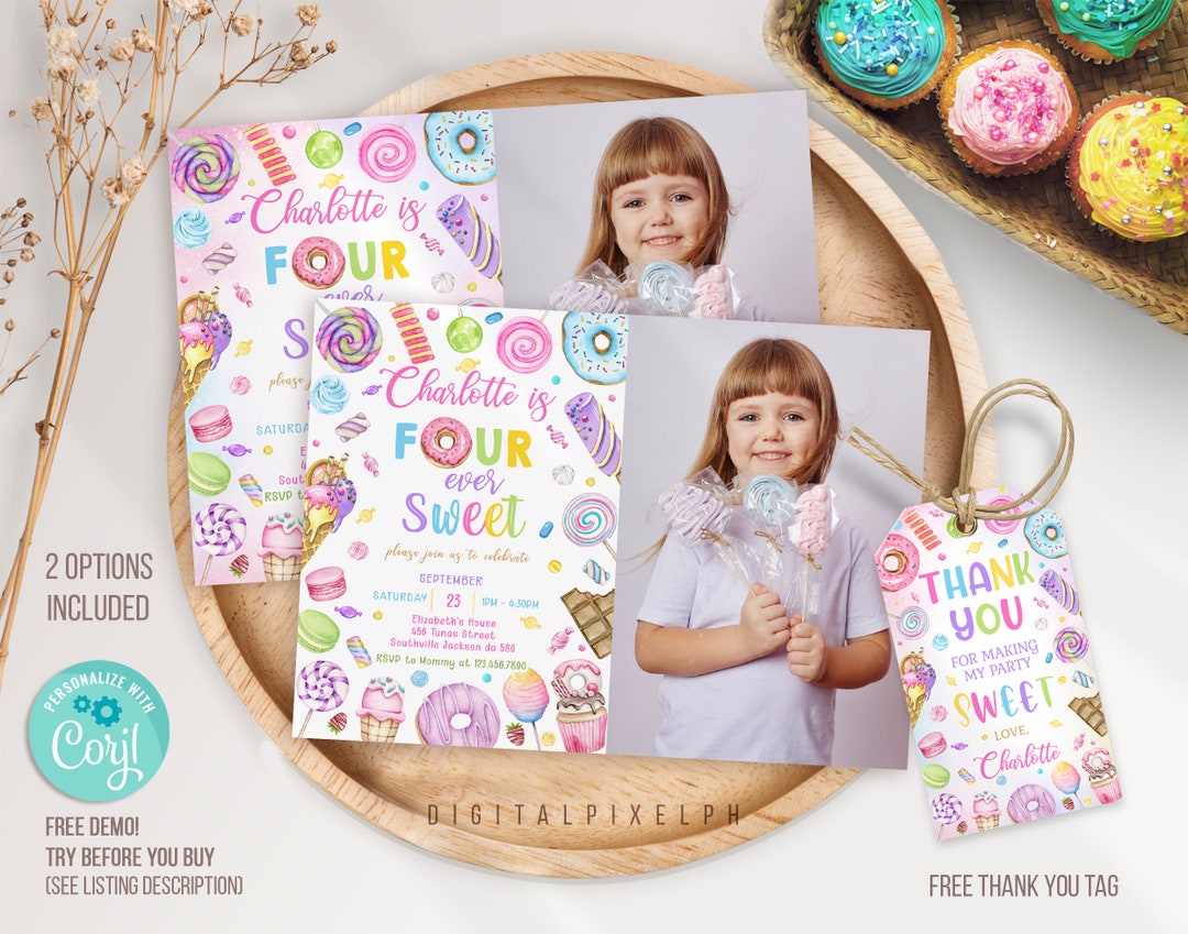Editable Sweets Candy Invitation, Sweet Candy Birthday Invitation ...