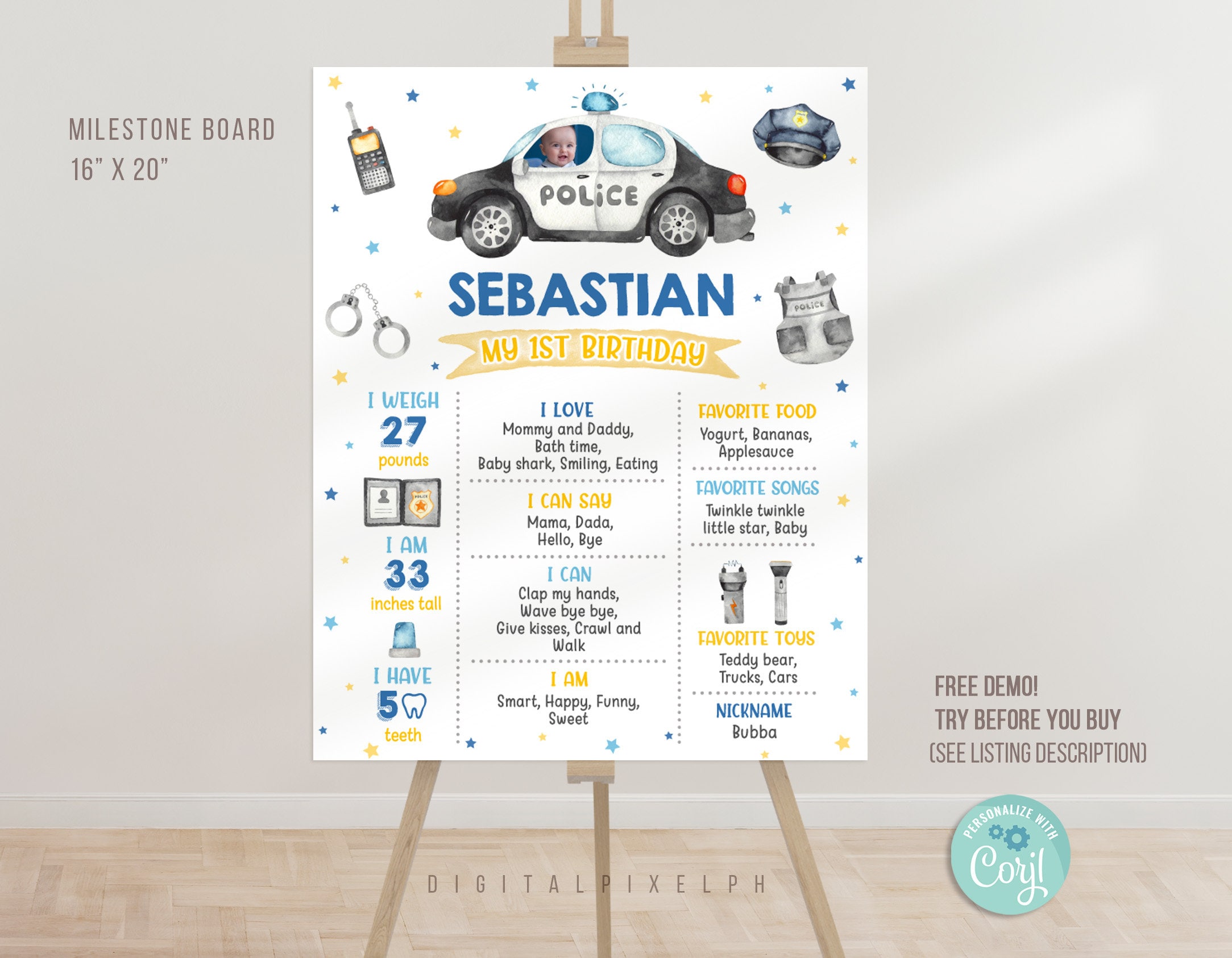 Editable Police Birthday Milestone Poster Template, Police Birthday ...