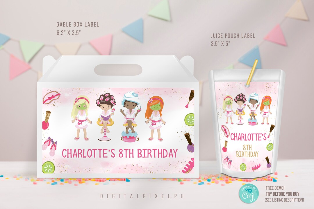 Editable Spa Party Capri Sun Labels, Spa Party Juice Labels, Spa Party ...
