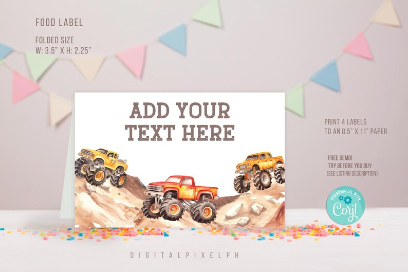 Editable Monster Truck Food Label, Monster Truck Food Tent Cards ...