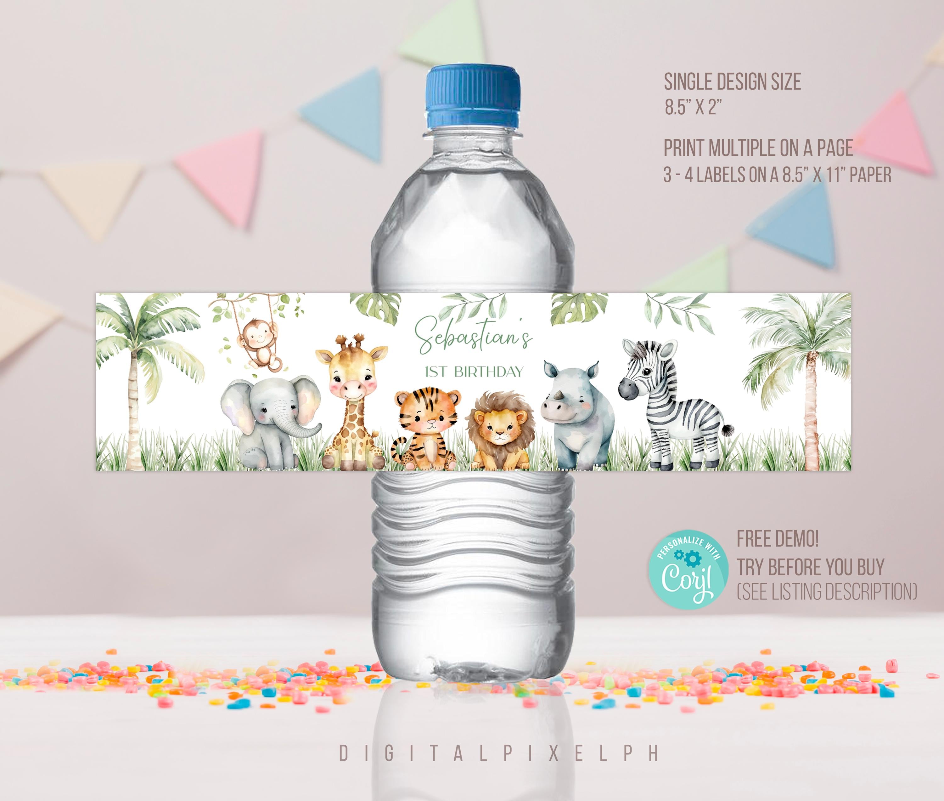 Editable Safari Water Bottle Label, Safari Label, Safari Animals Water ...