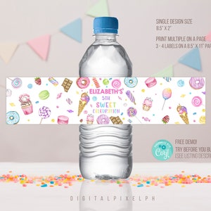 Editable Sweets Candy Water Bottle Label, Sweets Candy Label, Candy ...