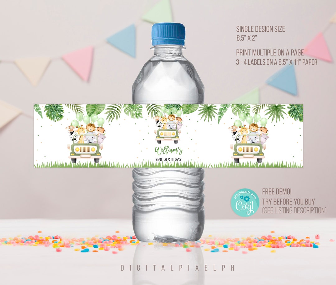 Editable Safari Water Bottle Label, Safari Label, Safari Animals Water ...