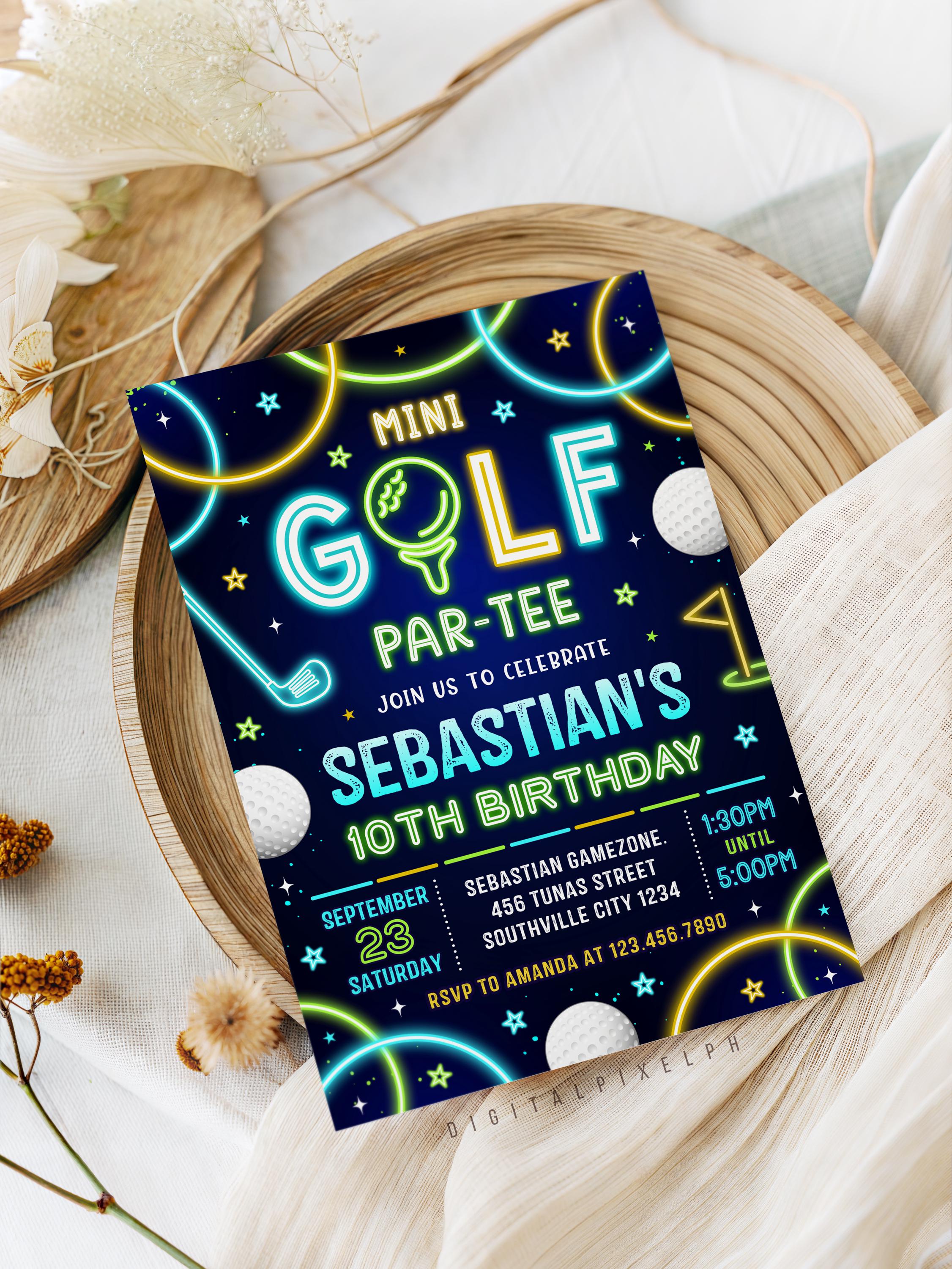 Neon Golf Birthday Invitation, Mini Golf Par-tee (digital Download) - Etsy