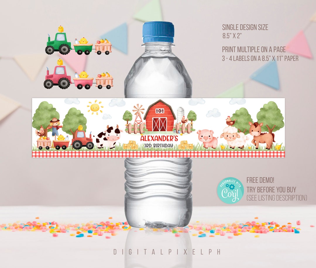 Editable Farm Water Bottle Label, Farm Label, Barnyard Water Bottle ...