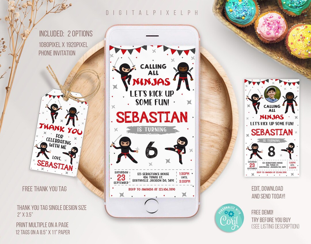 Editable Ninja Electronic Invitation Template, Ninja Birthday Phone ...