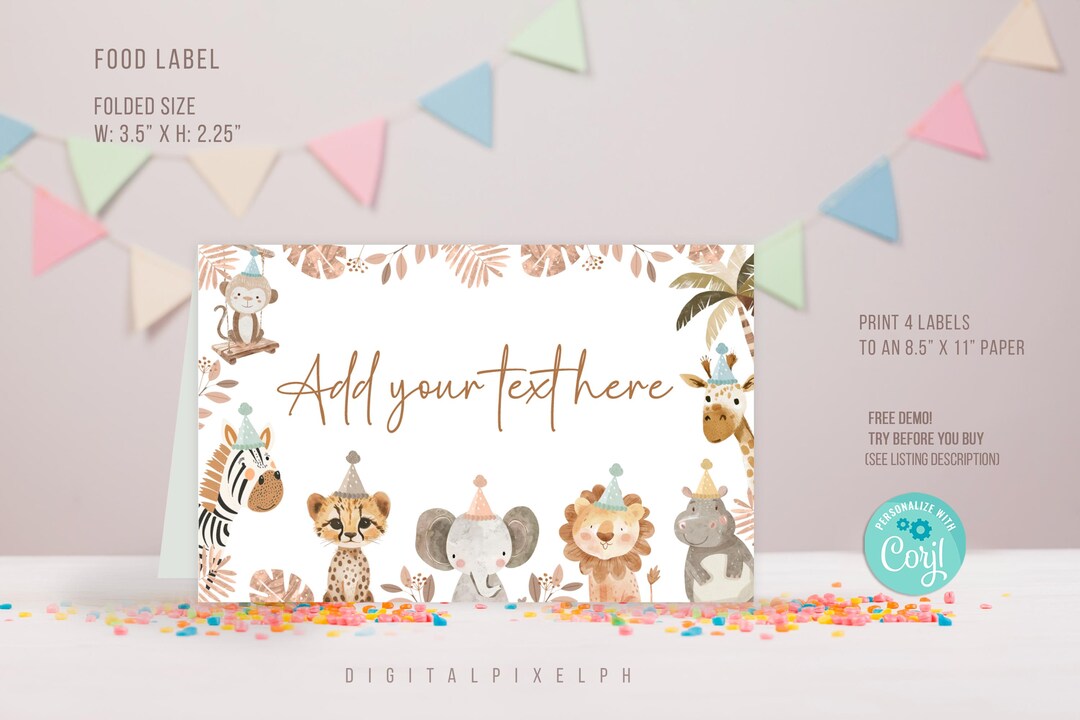 Editable Safari Animals Food Label, Safari Animals Food Tent Cards ...