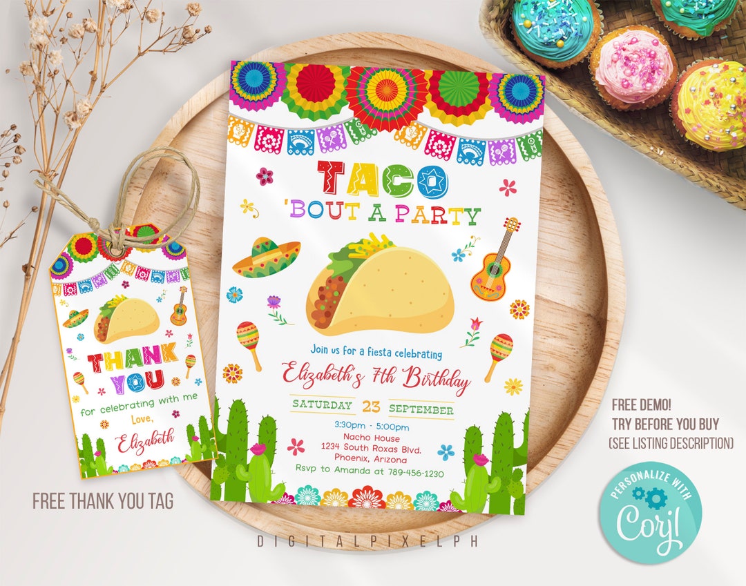 Editable Taco 'bout A Party Birthday Invitation, Fiesta Birthday ...