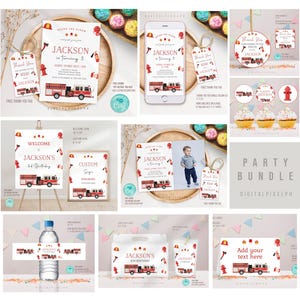 Editable Fire Truck Birthday Invitation Bundle Template, Fire Truck ...