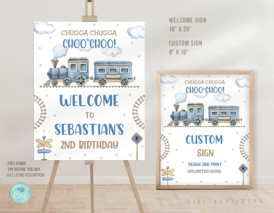 Editable Train Birthday Welcome Sign Template, Train Birthday Custom ...