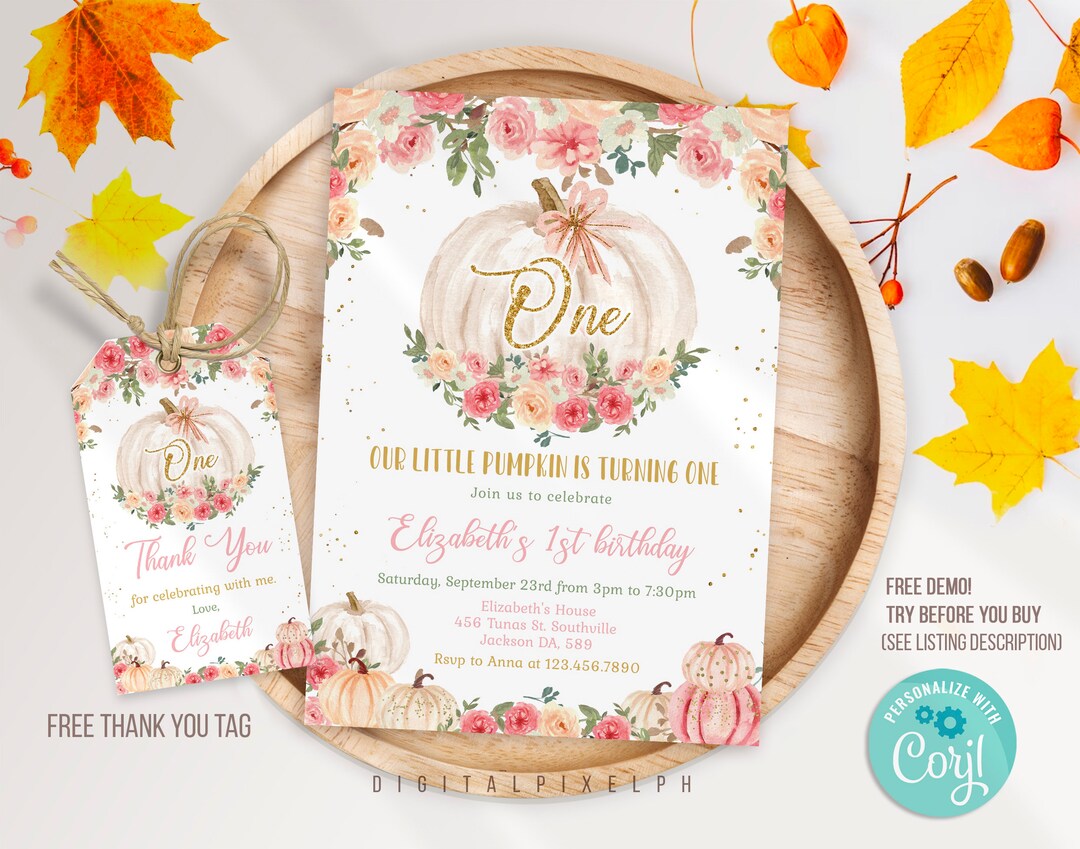 Editable Pumpkin Birthday Invitation, Fall Pumpkin Invitation, Autumn ...