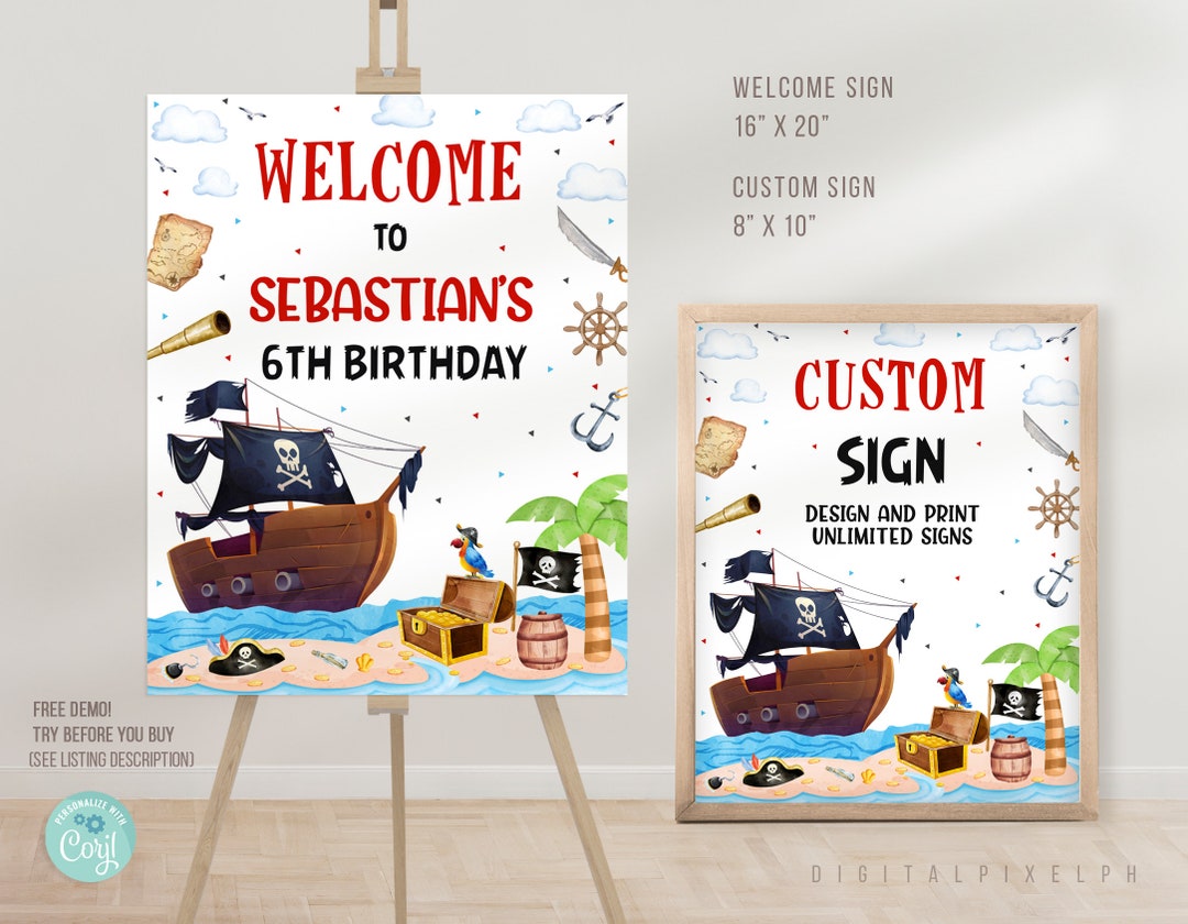 Editable Pirate Birthday Party Welcome Sign Template, Pirate Birthday ...