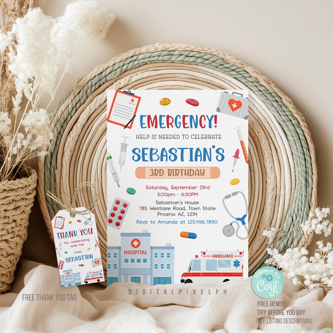 Kids Doctor Birthday Invitation, First Responders (digital Download) - Etsy