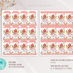 Editable Farm Thank You Tags, Farm Favor Tags, Farm Thank You Tags ...