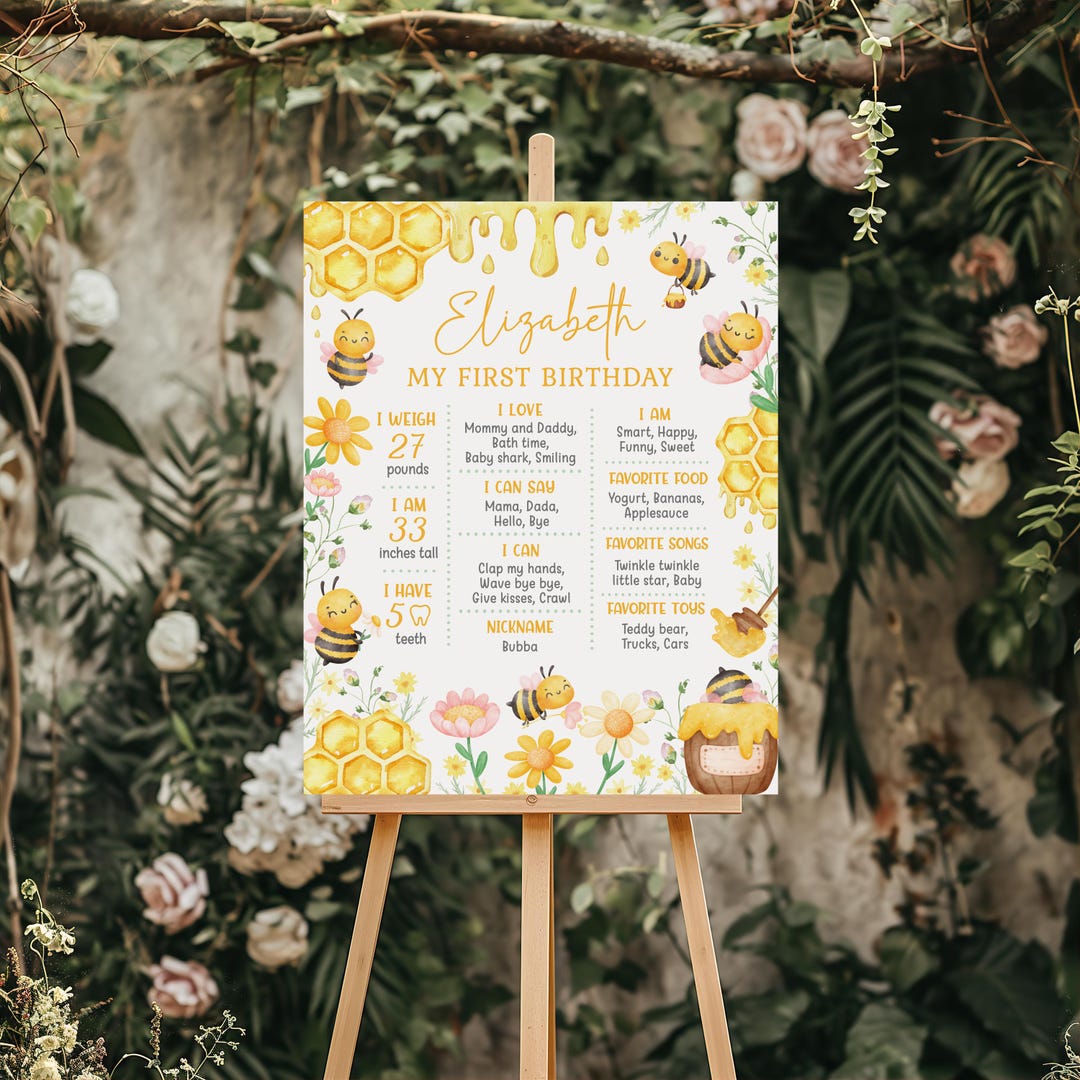 Honey Bee Birthday Milestone Poster Template (digital Download) - Etsy