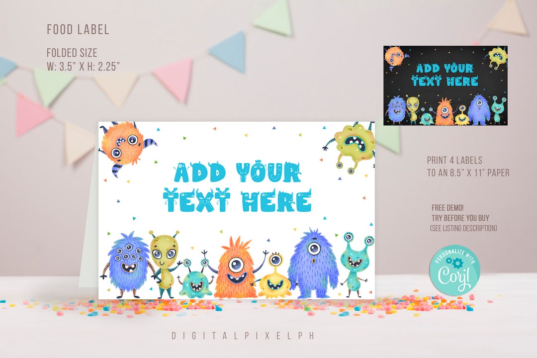 Editable Monster Food Label, Monster Food Tent Cards, Monster Food Tent ...