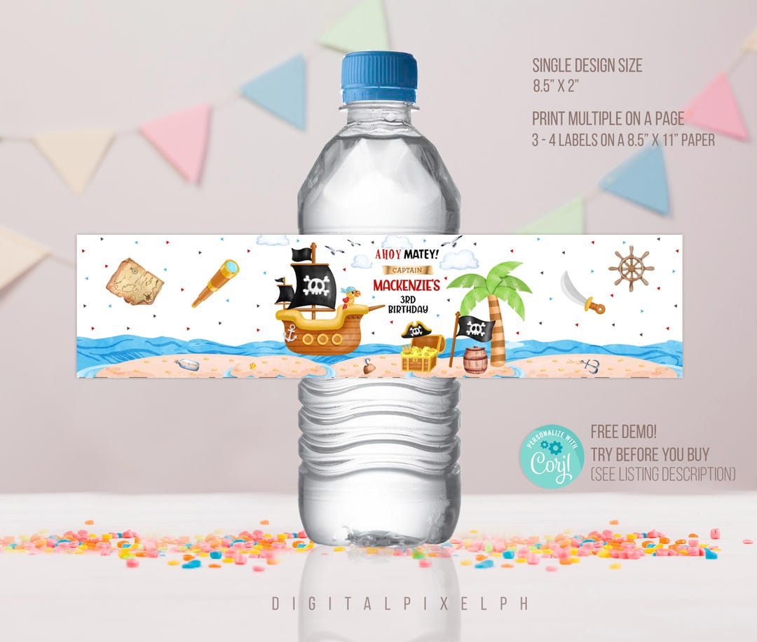 Editable Pirate Water Bottle Label, Pirate Label, Pirate Water Bottle ...