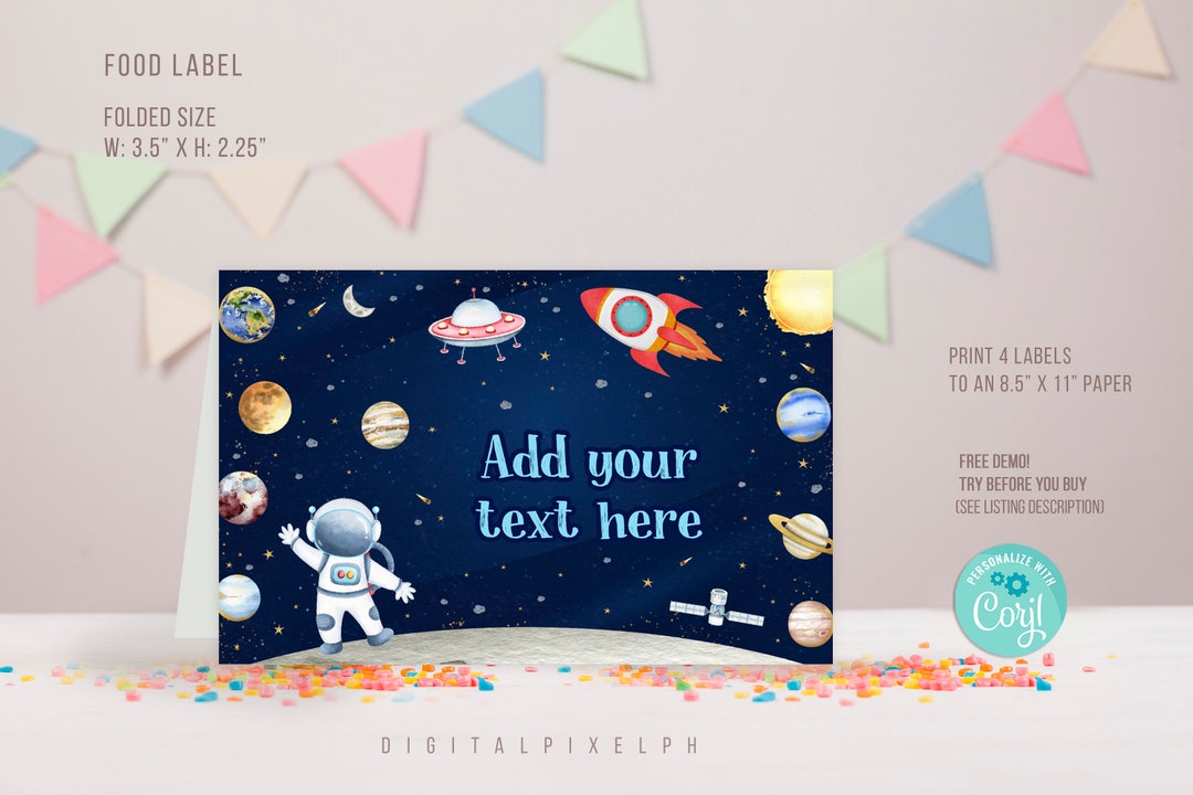 Editable Outer Space Food Label, Outer Space Birthday Party Food Tent ...