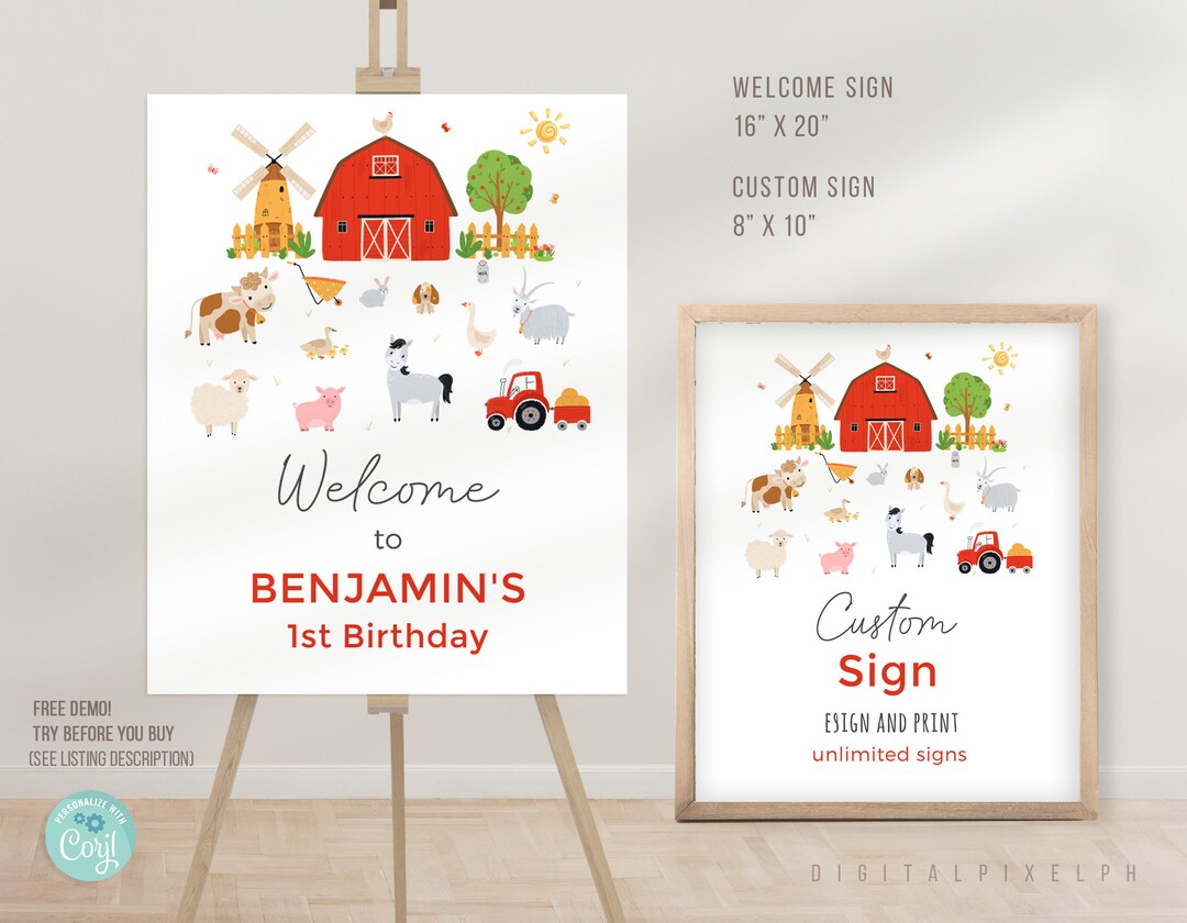 Editable Farm Birthday Welcome Sign Template, Farm Birthday Custom Sign ...