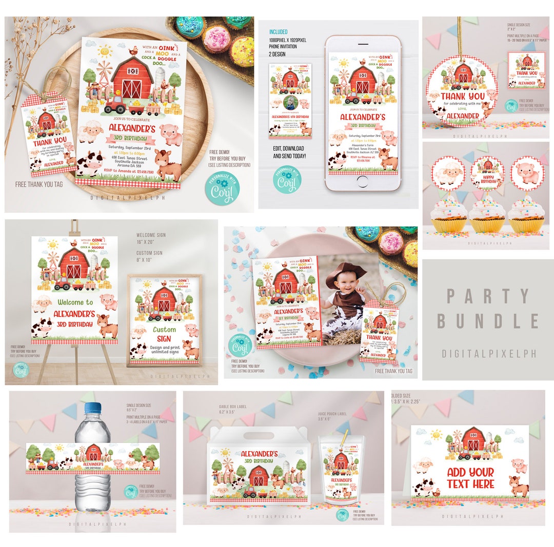 Editable Farm Barnyard Invitation Bundle Template, Farm Barnyard ...