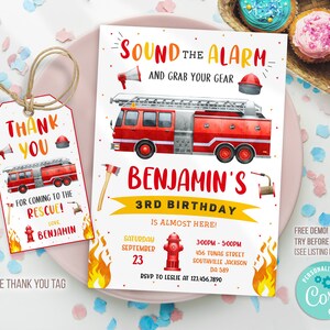 Editable Fire Truck Birthday Invitation Bundle Template, Fire Truck ...