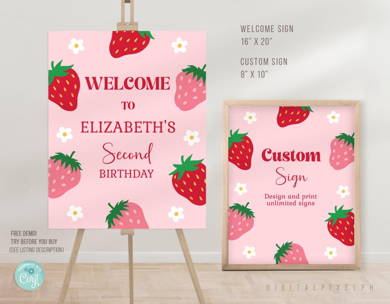 Strawberry Welcome Sign Template, Strawberry Custom Sign Template ...