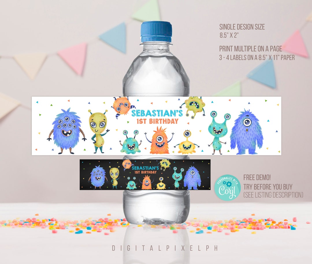 Editable Monster Water Bottle Label, Monster Label, Monster Water ...
