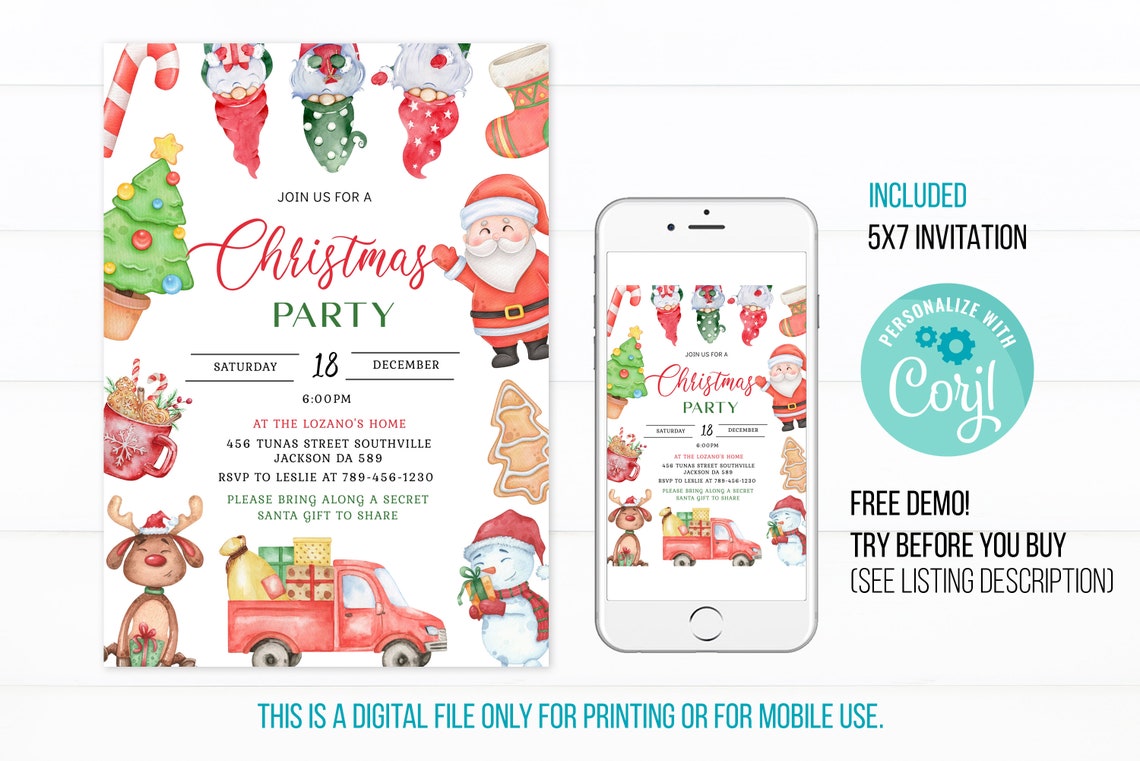 Editable Christmas Party Invitation Christmas Party Invite - Etsy